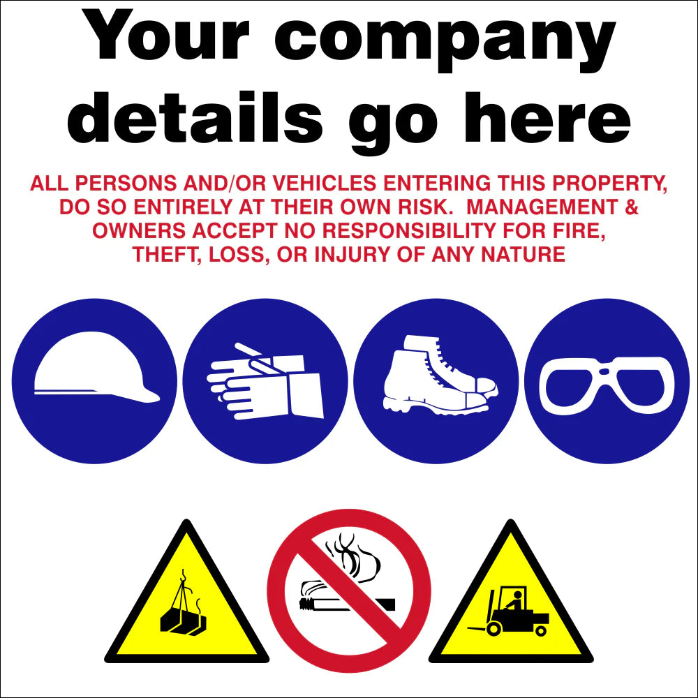 Disclaimer with PPE and Company Name safety sign (PPE001) - 0861banner